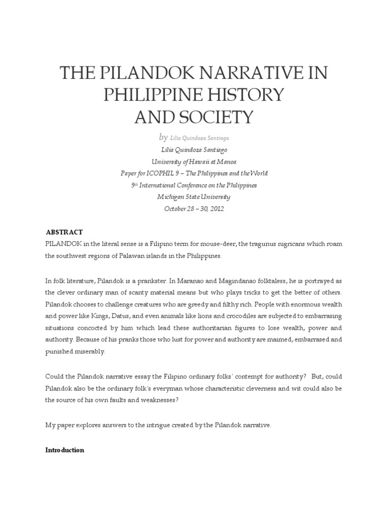 The Pilandok Narrative in Philippine History and Society | PDF ...