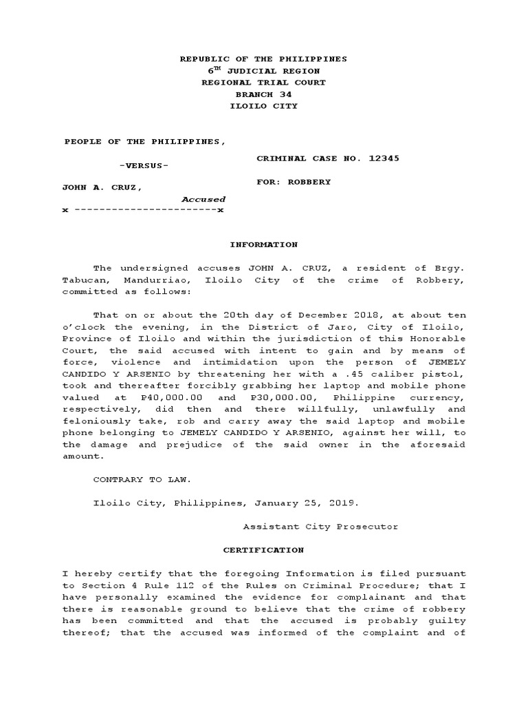 Sample Criminal Information | PDF | Criminal Procedure In South Africa ...