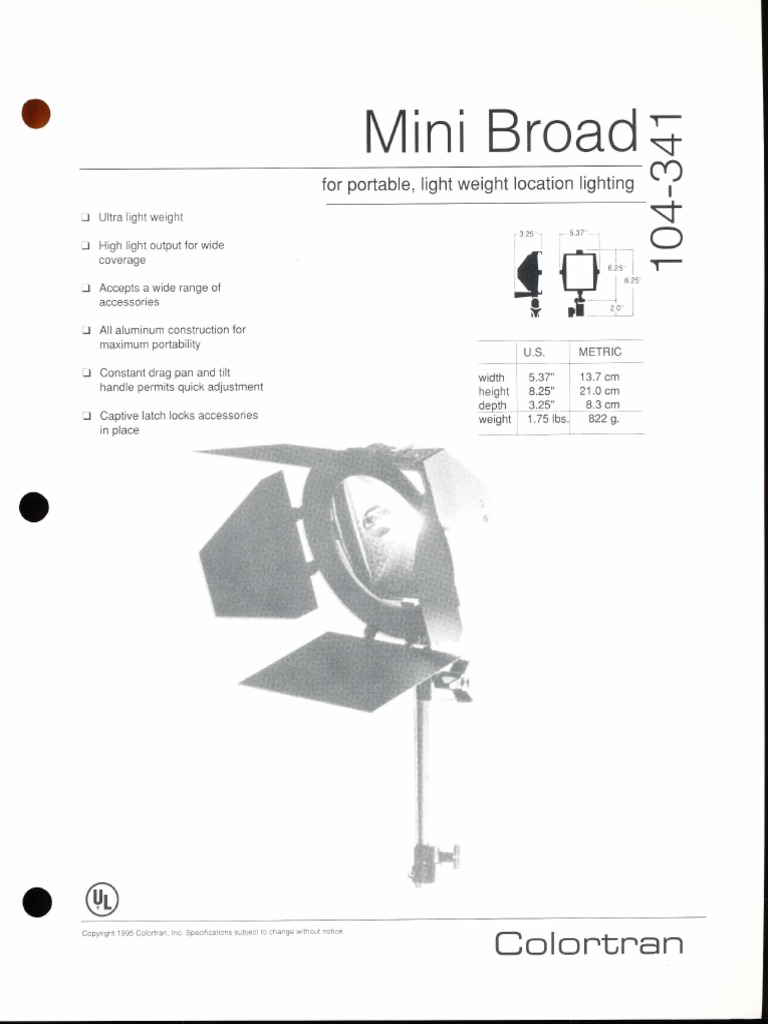 Colortran Mini Broad Spec Sheet 1995 | PDF | Lighting | Electrical ...