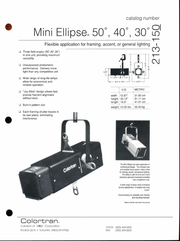 Colortran Mini Ellipse Spec Sheet 1995 | PDF | Electrical Connector ...