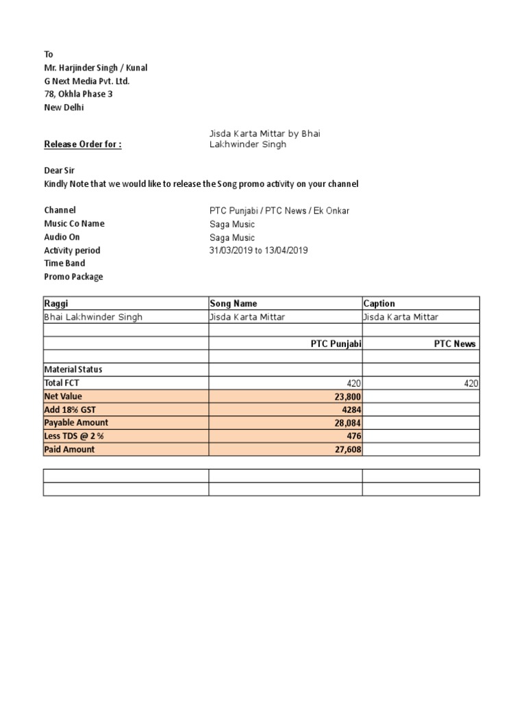 Release Order Format Religious | PDF