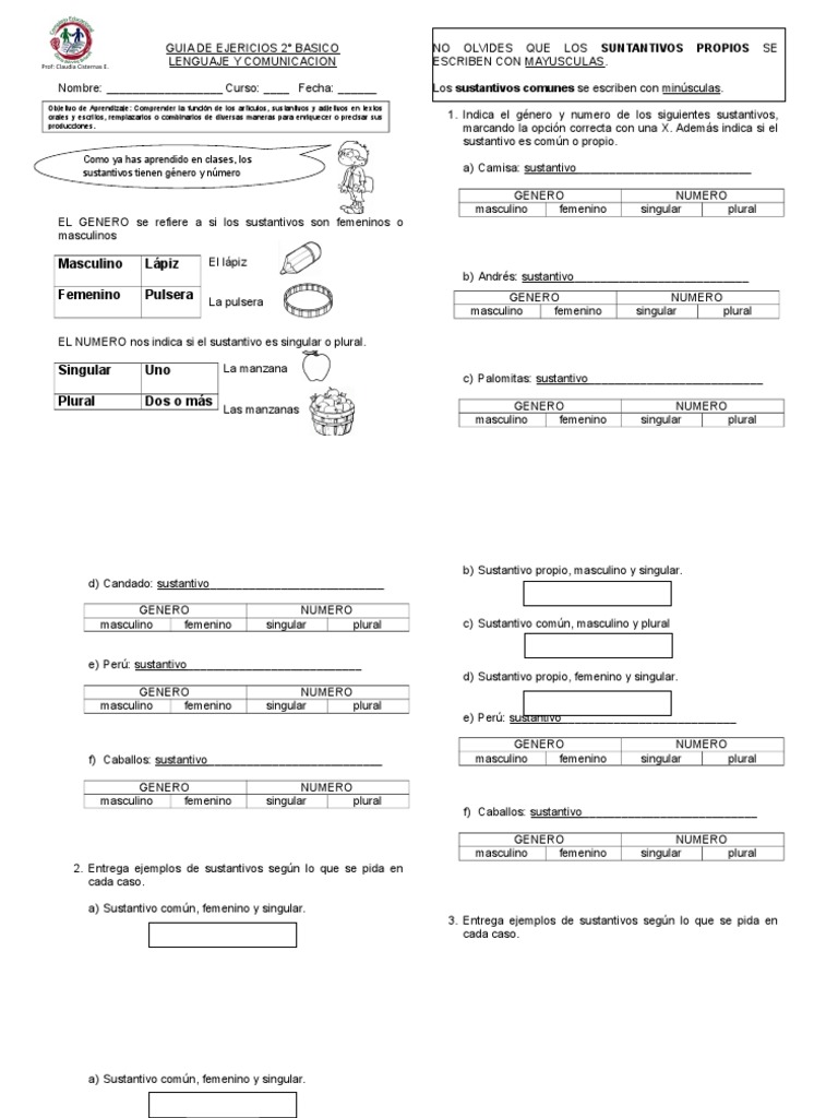 Ejercicios de Género y Número en Sustantivos | PDF | Sustantivo ...