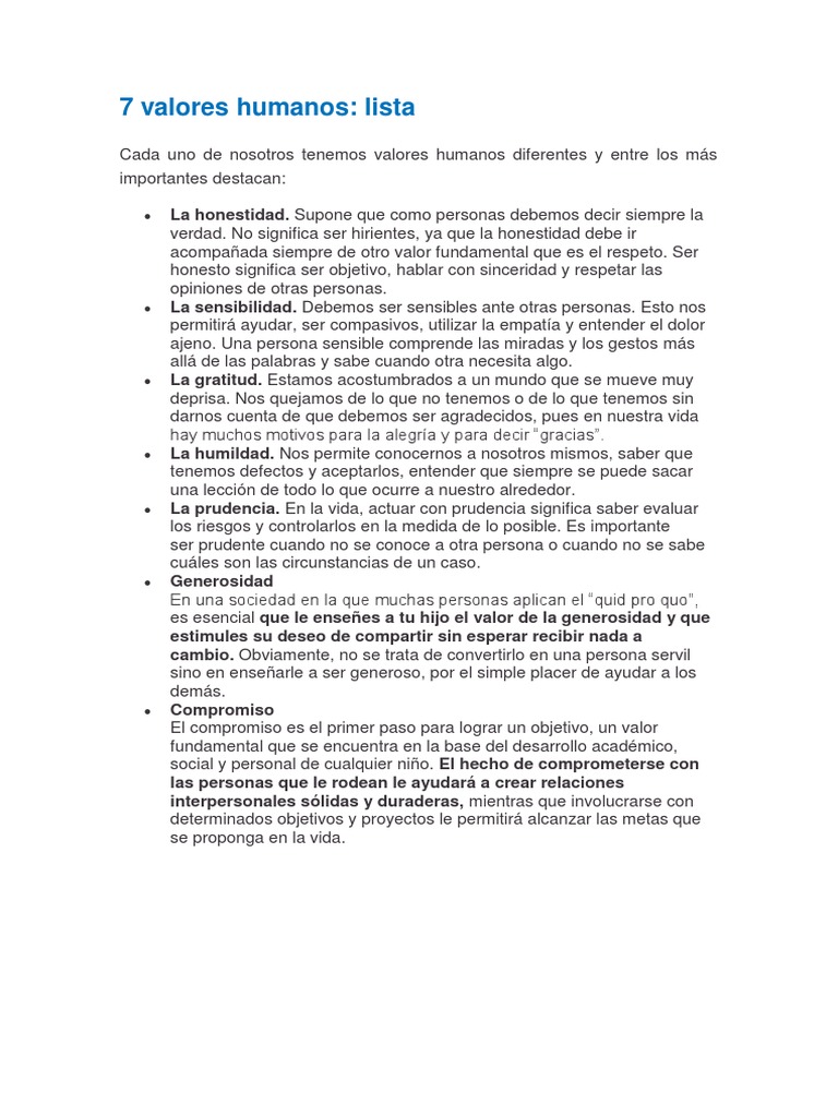 7 valores humanos: lista | Conceptos psicologicos | Sicología y ciencia ...