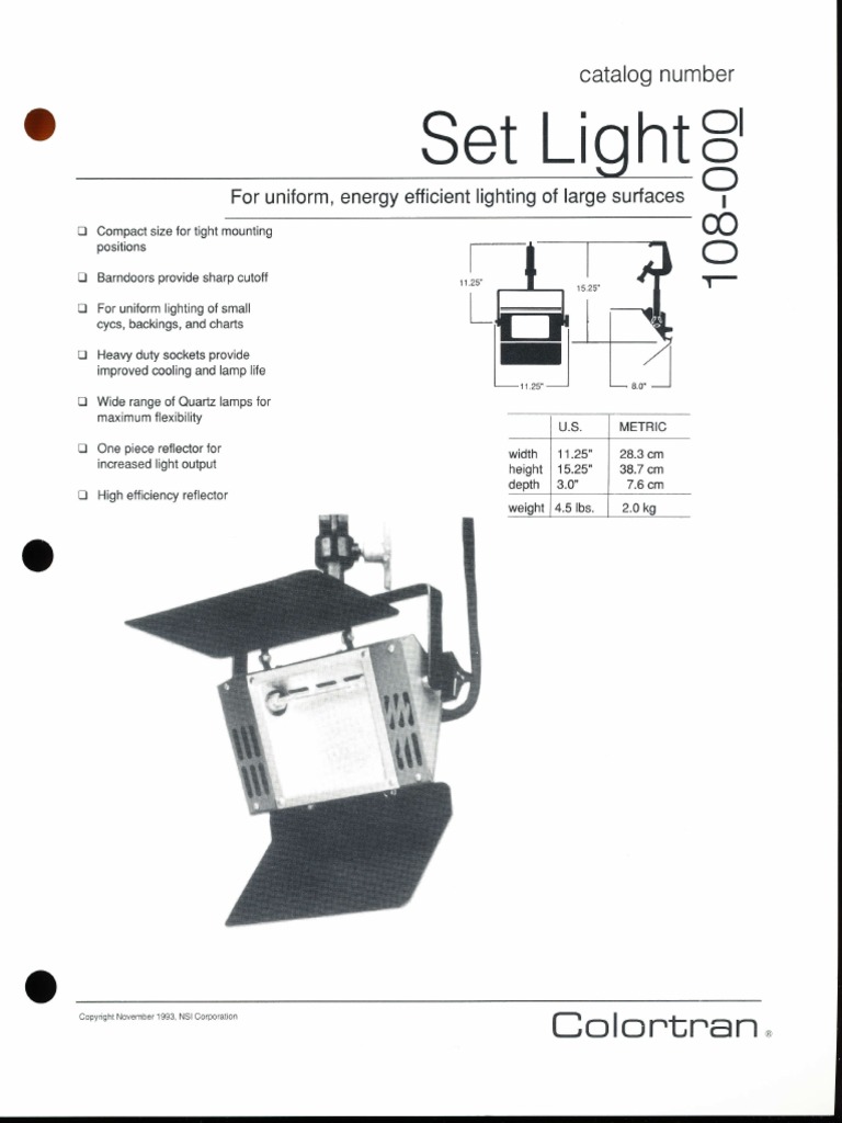 Colortran Set Light Spec Sheet 1993 | PDF | Lighting | Incandescent ...
