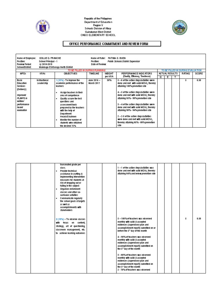Office Performance Commitment and Review Form: Department of Education ...