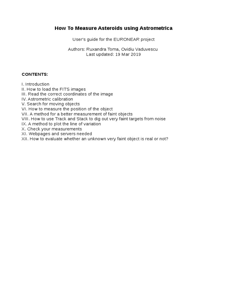 How To Measure Asteroids Using Astrometrica: Contents | PDF ...