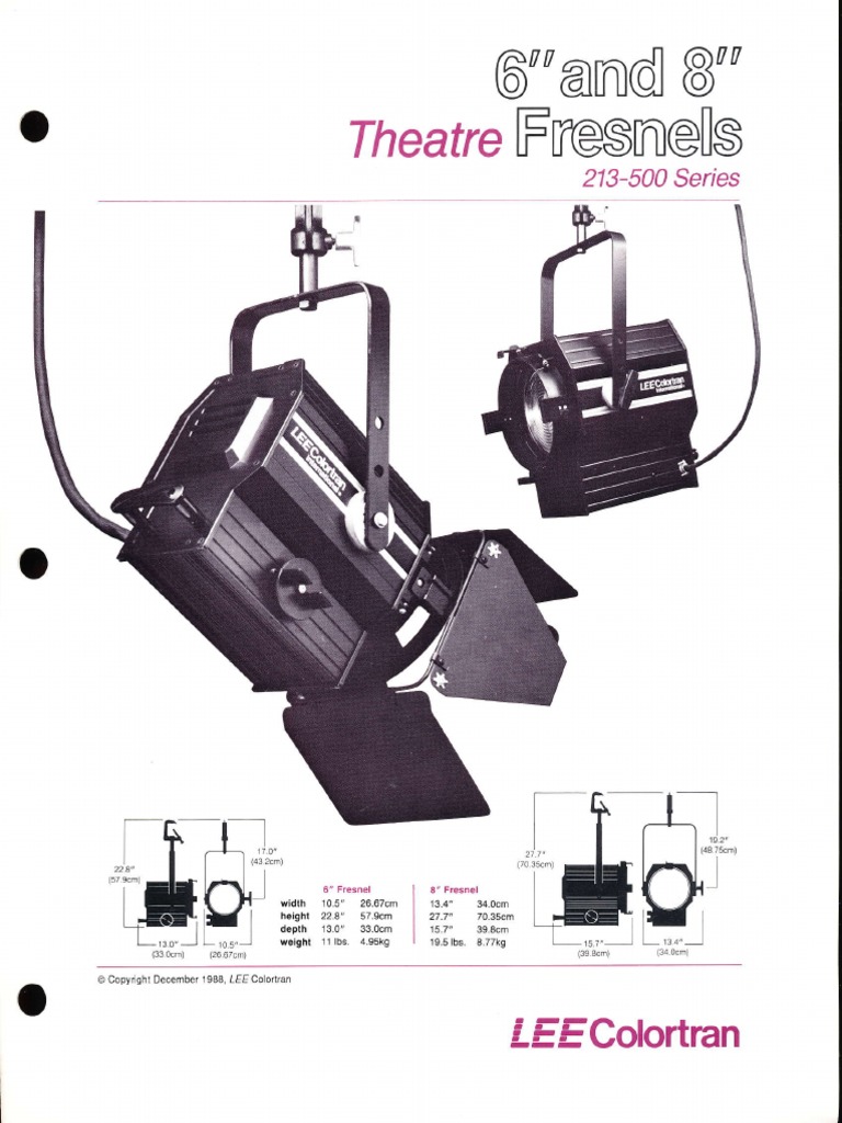 Lee Colortran 6 & 8-Inch Theatre Fresnels Spec Sheet 1988 | PDF ...