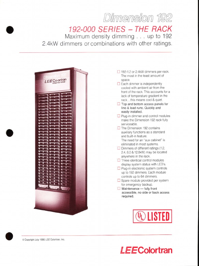 Lee Colortran Dimension 192 Dimmer Rack Spec Sheet 1990 | PDF ...