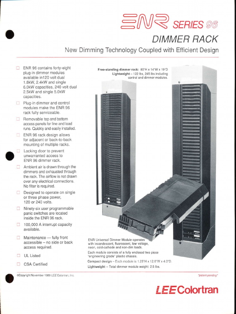 Lee Colortran ENR Series 96 Dimmer Rack Spec Sheet 1989 | PDF ...