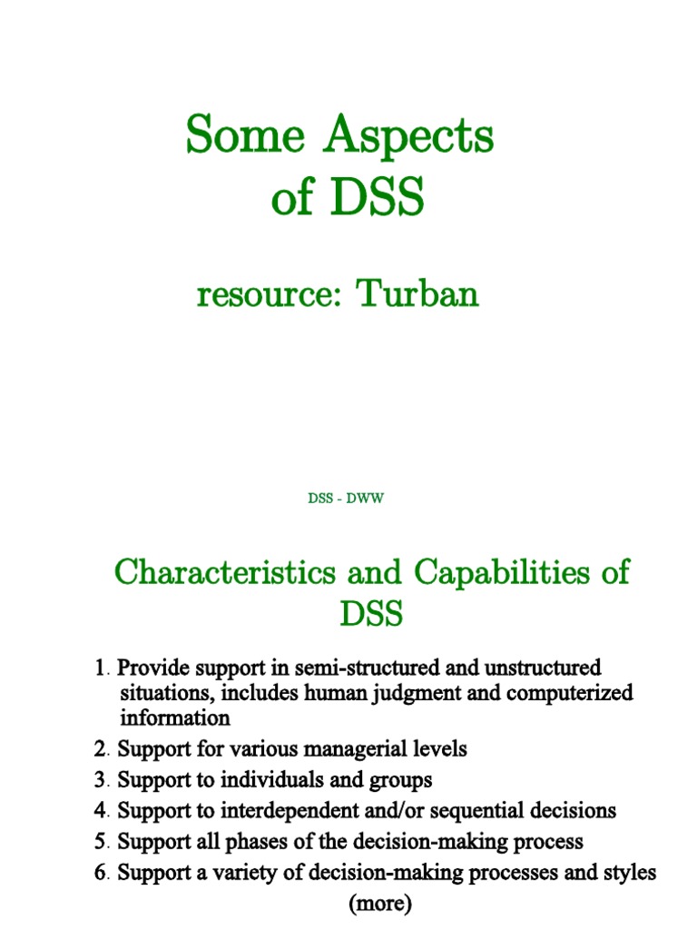 Some Aspects of DSS: Resource: Turban | PDF | Expert | Databases