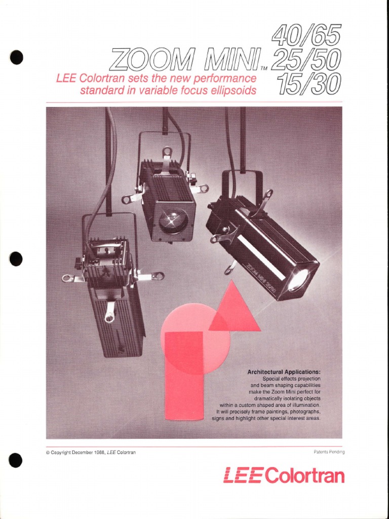 Lee Colortran Zoom Mini Ellipse Spec Sheet 1988 | PDF | Zoom Lens ...