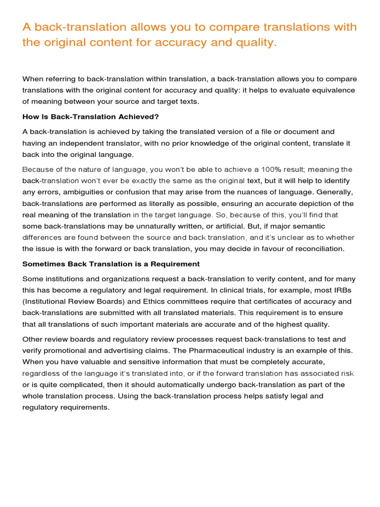 A Back-Translation Allows You To Compare Translations With The Original ...