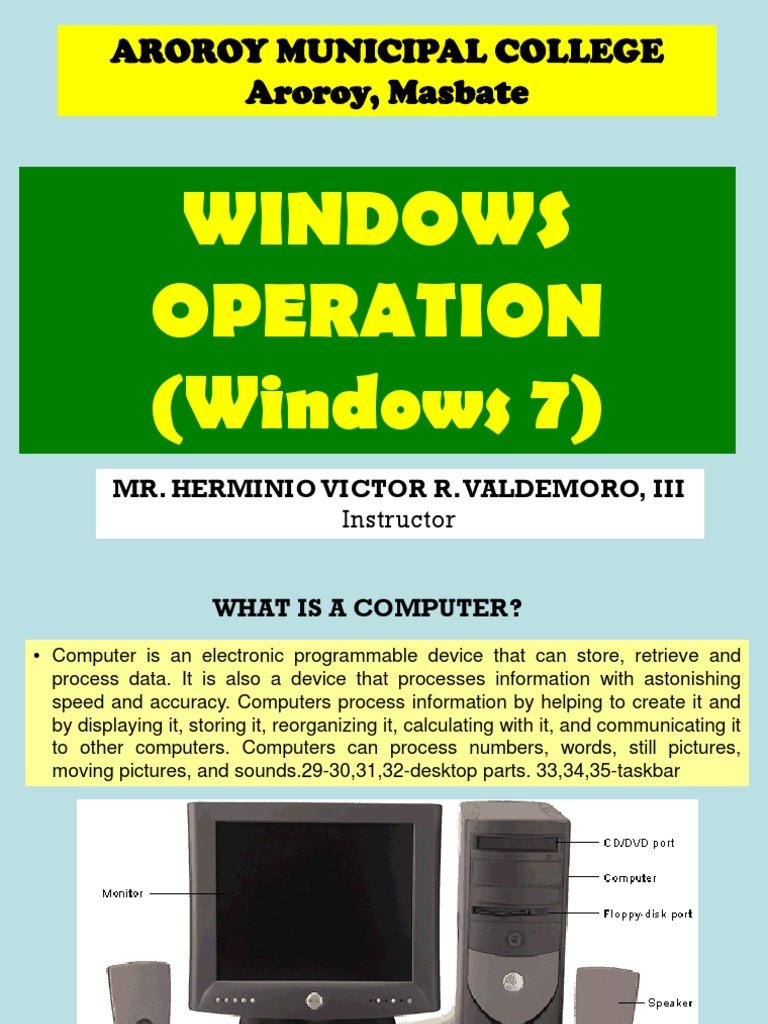 Windows Operation (Windows 7) : Aroroy Municipal College Aroroy, Masbate | PDF | Personal ...