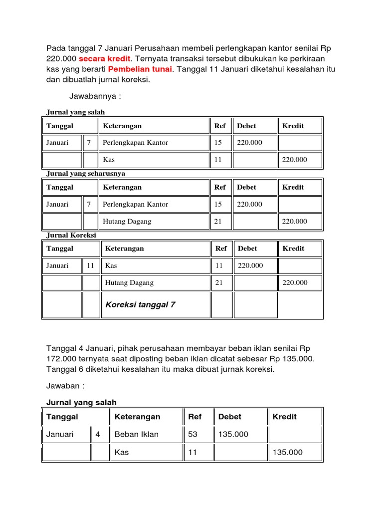 Contoh Jurnal Koreksi | PDF | Pengelolaan Keuangan & Uang