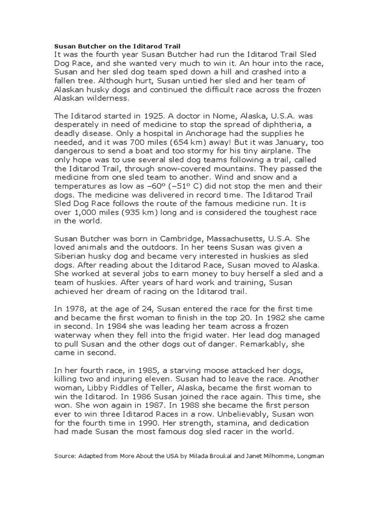 Susan Butcher On The Iditarod Trail | PDF | Iditarod Trail Sled Dog ...