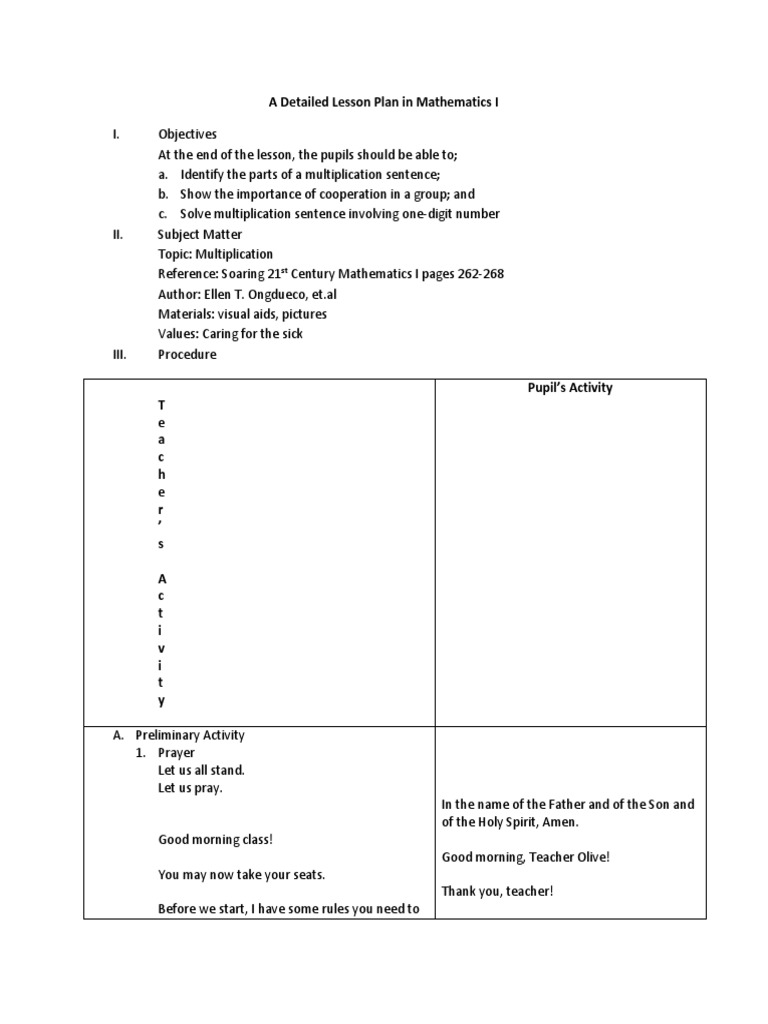 A Detailed Lesson Plan in Mathematics I Final Demo 2 | PDF ...