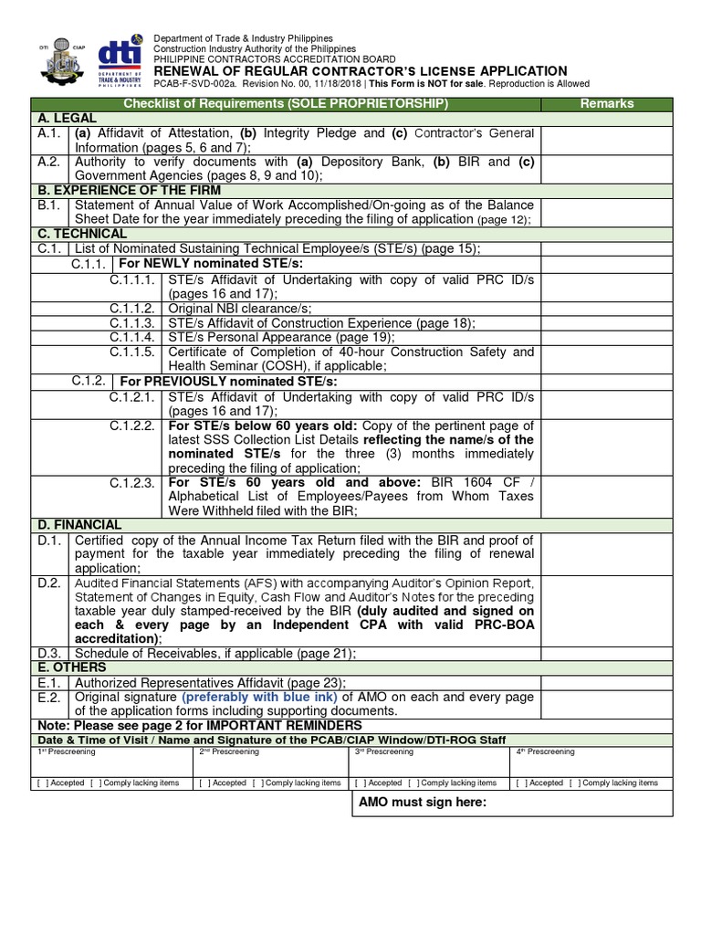 PCAB Renewal Form-2019.pdf | Sole Proprietorship | Identity Document
