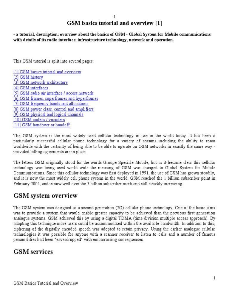 GSM Basics Tutorial and Overview | Download Free PDF | Gsm ...