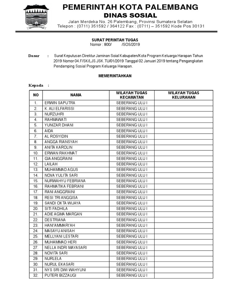 Surat Tugas 2019 - PDP PKH Lama Semabor | PDF