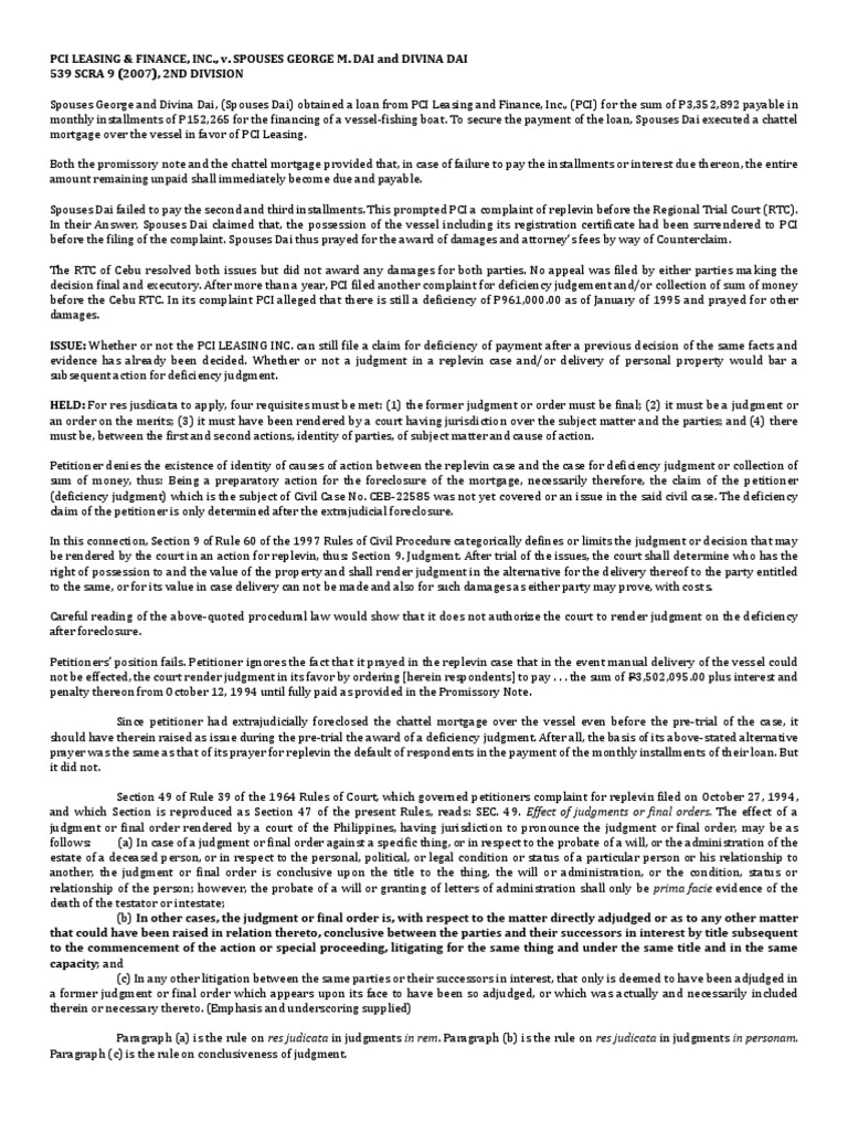 Replevin Case | PDF | Judgment (Law) | Foreclosure