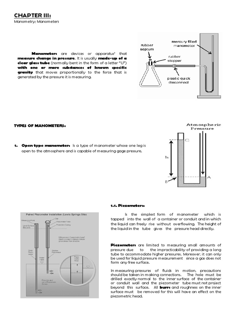 Chapter 3 Manometry | PDF | Pressure Measurement | Pressure