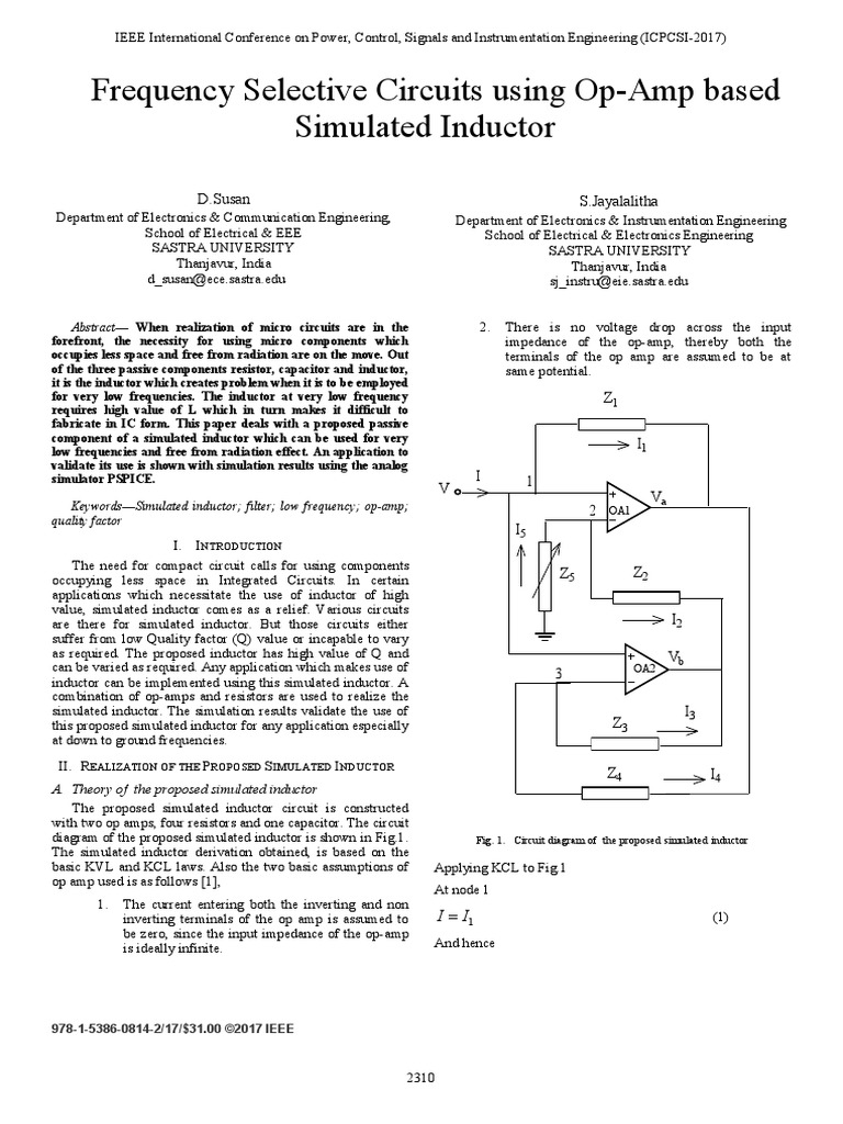 Frequency Selective Circuits Using Op-Amp Based Simulated Inductor ...