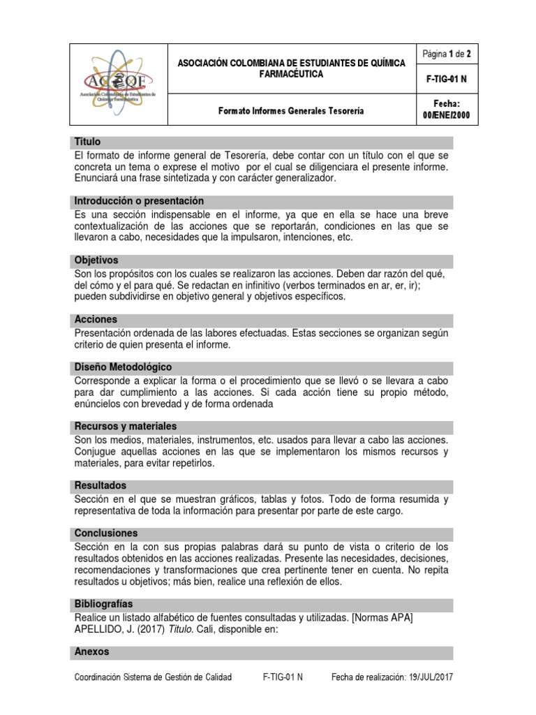 Formato Informe de Tesorería ACEQF | PDF