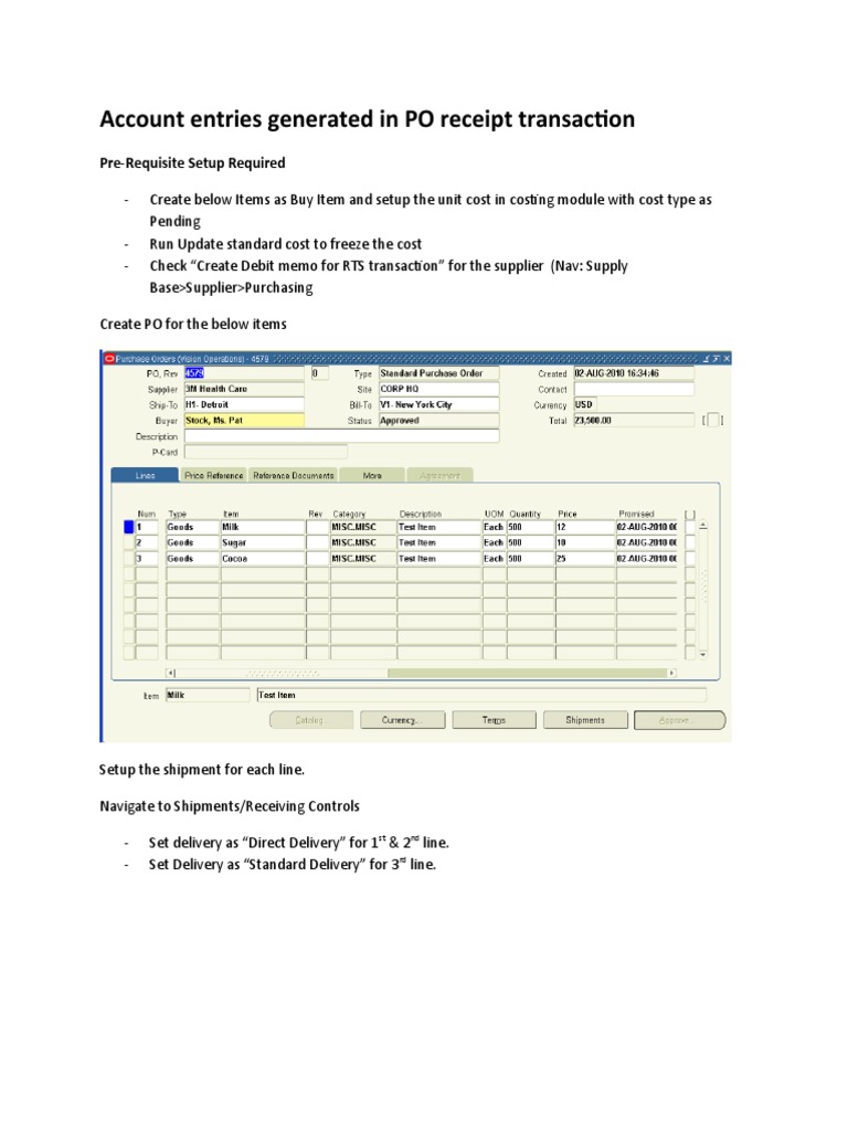Account Entries Generated in PO Receipt Transaction | PDF | Service ...