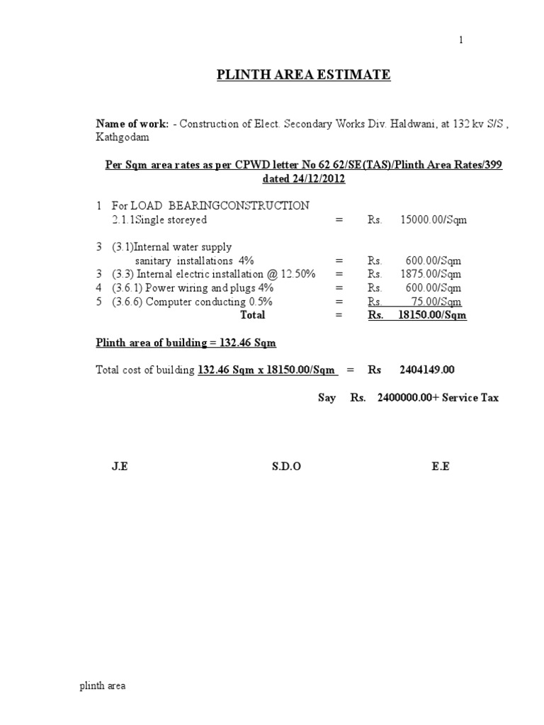 Plinth Area Estimate | PDF | Electrical Engineering | Electric Power