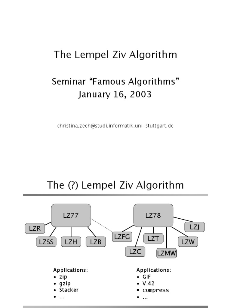 The Lempel Ziv Algorithm: Seminar "Famous Algorithms" January 16, 2003 | Download Free PDF ...