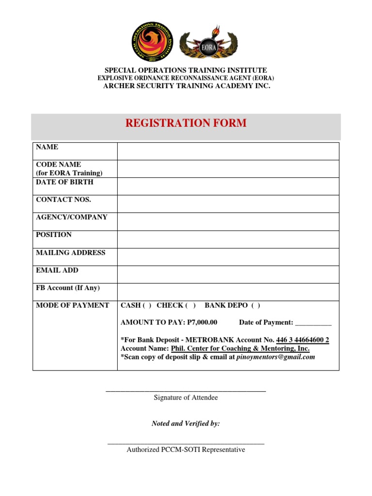 EORA Registration Form for Training | PDF | Finance & Money Management