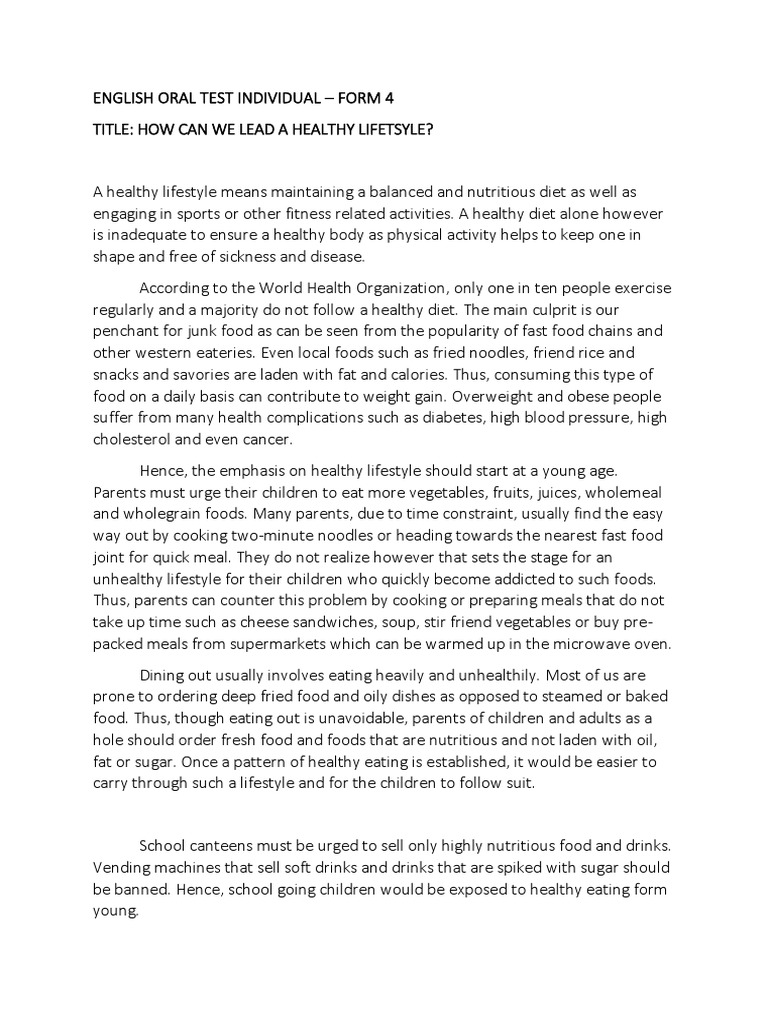 English Oral Test Individual Form 4 Titl | PDF | Foods | Healthy Diet