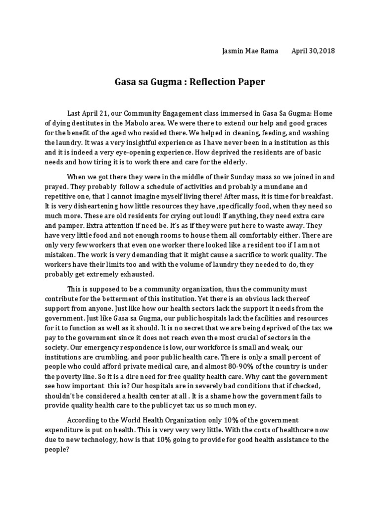 Gasa Sa Gugma: Reflection Paper | Download Free PDF | Health Care ...