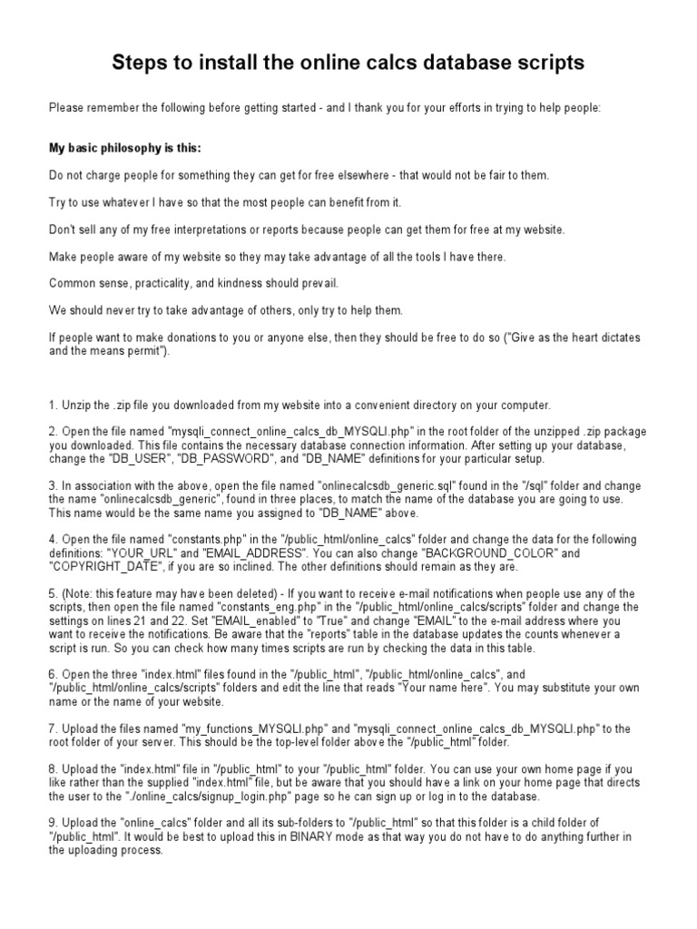Steps To Install The Online Calcs Database Scripts: My Basic Philosophy Is This | PDF | Zip ...