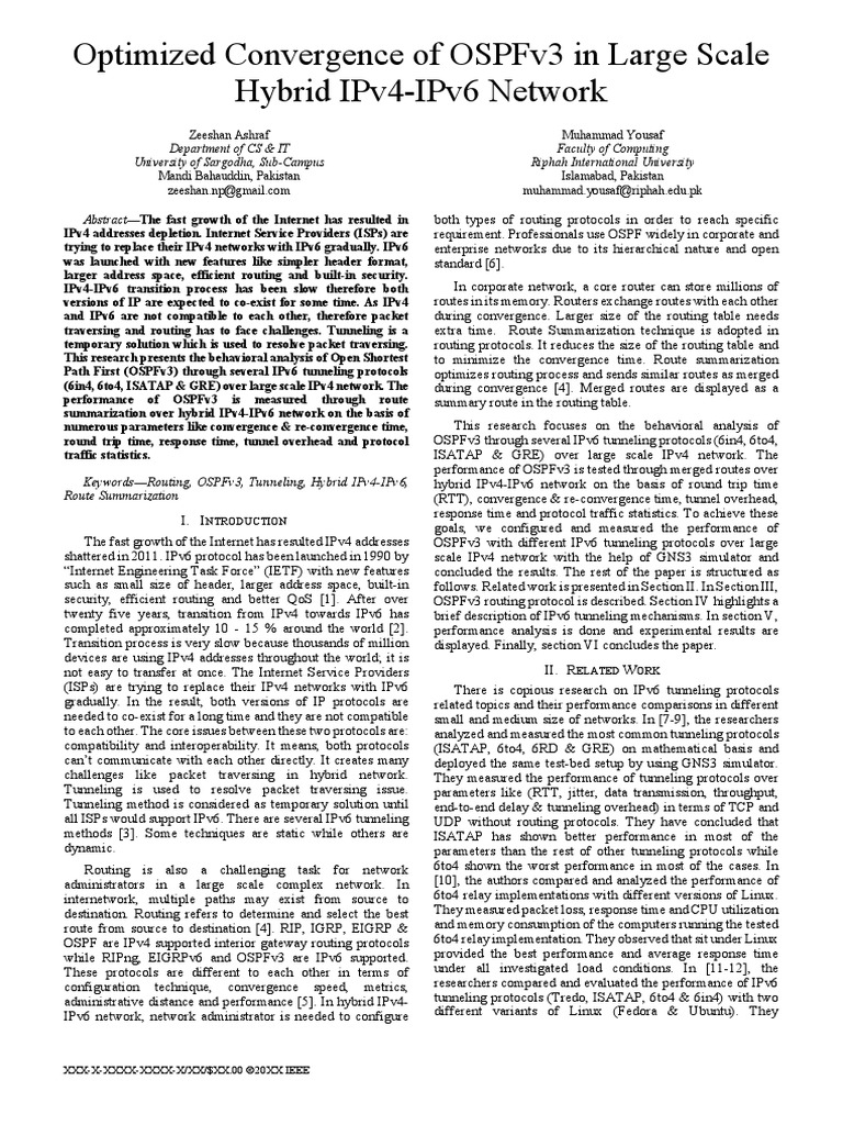 2018-Optimized Convergence of OSPFv3 in Large Scale Hybrid IPv4-IPv6 Network | PDF | I Pv6 ...