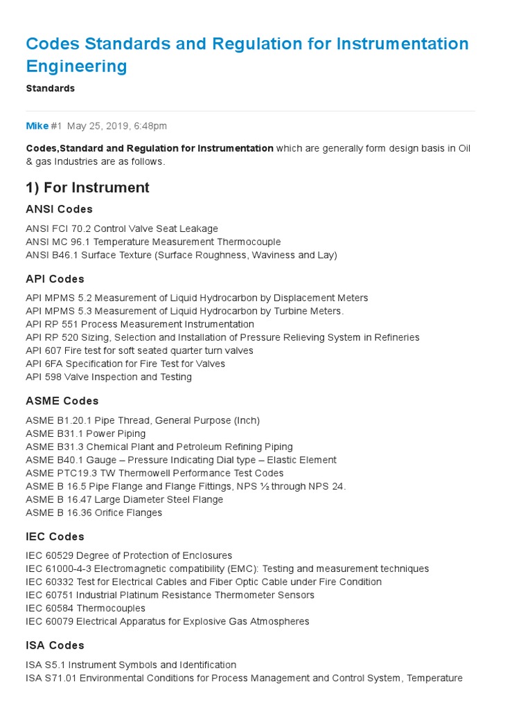 Codes Standards and Regulation For Instrumentation Engineering | PDF ...