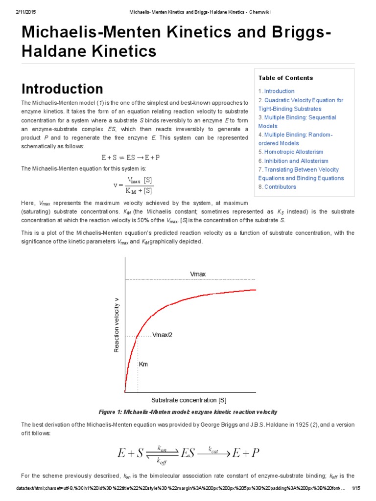 Michaelis-Menten Kinetics and Briggs-Haldane Kinetics - Chemwiki | PDF ...