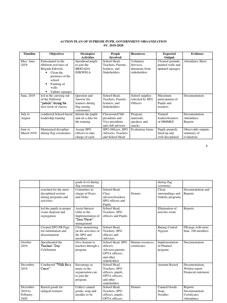 SPG Action Plan '19-'20 | PDF | Behavior Modification | Learning