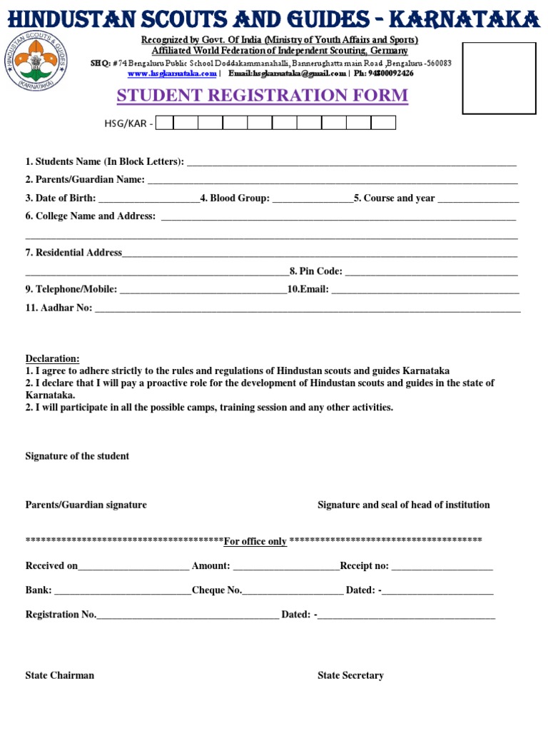 Student Registration Form: Hsg/Kar | PDF