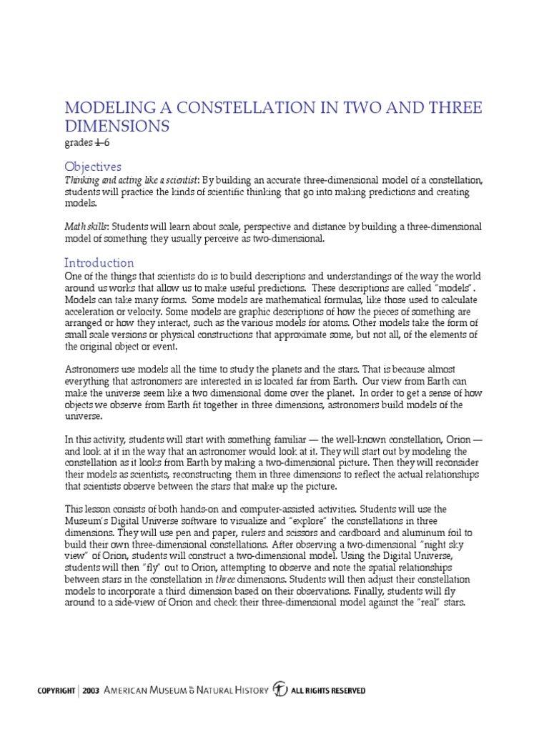 Modeling A Constellation in Two and Three Dimensions: Objectives | PDF ...
