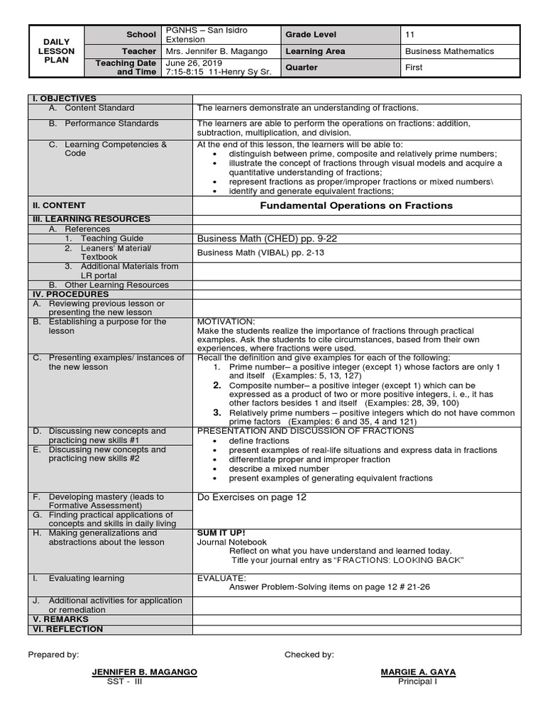 DLP Lesson 1 | PDF | Fraction (Mathematics) | Prime Number