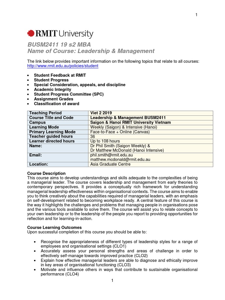 Course Guide Leadership and Management | PDF | Leadership | Motivation