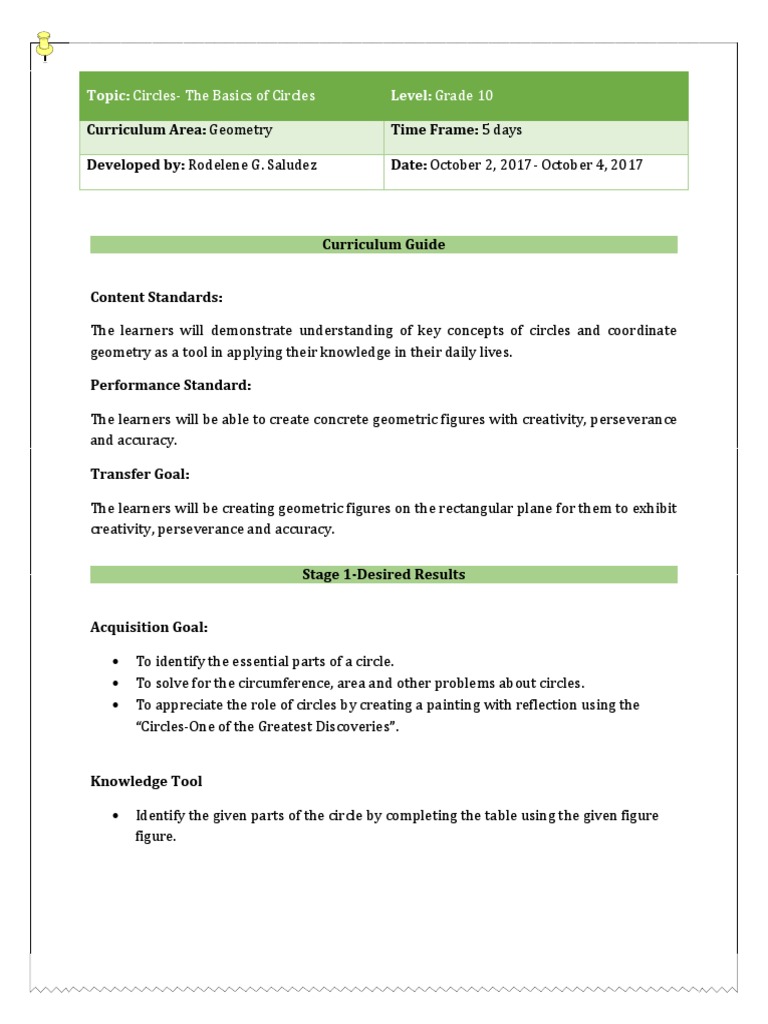 Understanding the Basics of Circles: A Five-Day Geometry Lesson Plan ...