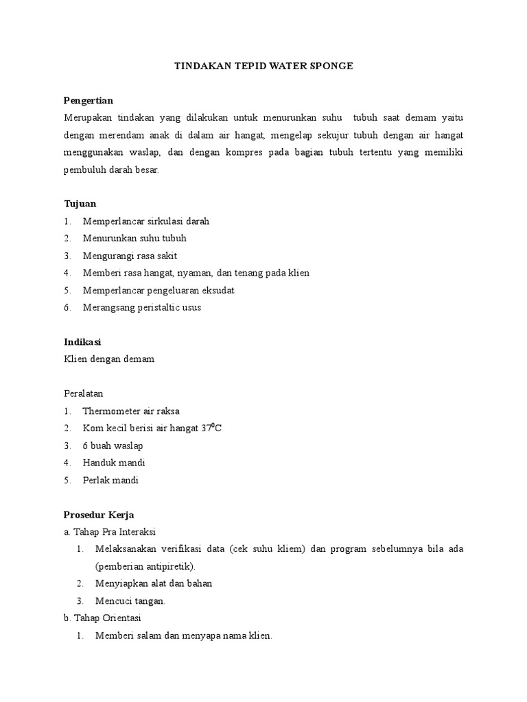 Tindakan Tepid Water Sponge | PDF | Karier & Perkembangan | Kesehatan ...