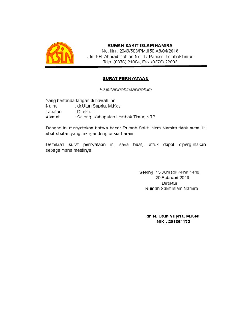 Surat Pernyataan Obat Rs Pdf