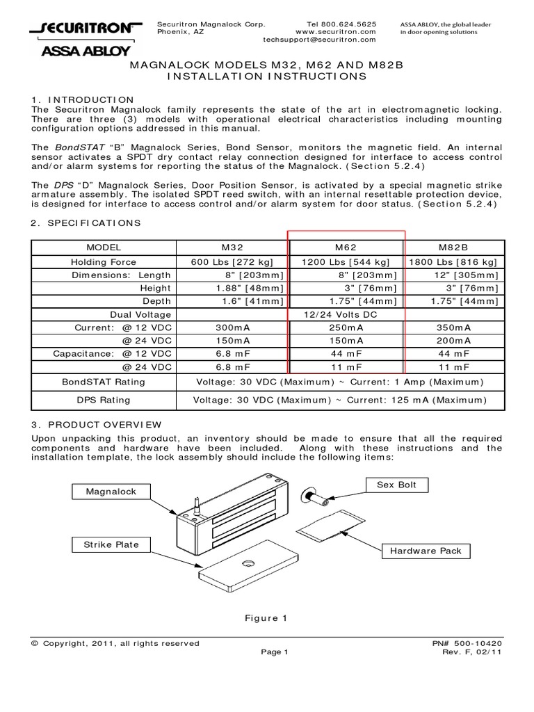 Magnalock Models M32, M62 and M82B Installation Instructions | PDF | Switch | Relay