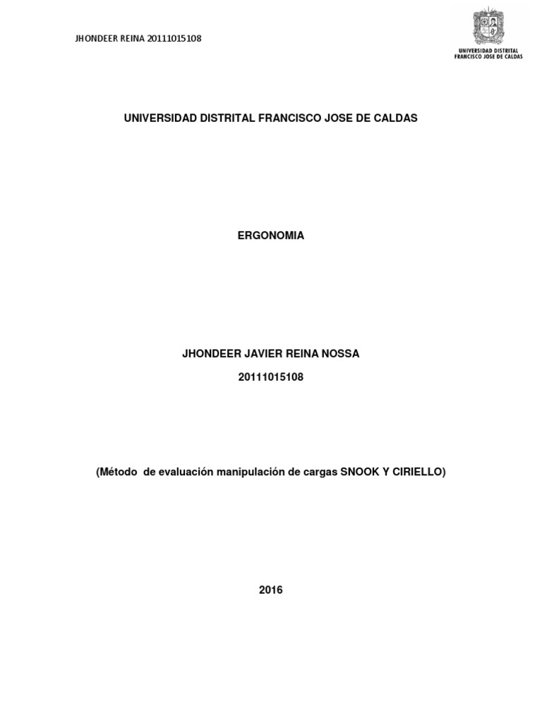 ESTUDIO Snook y Ciriello Almacenista | PDF | Factores humanos y ...