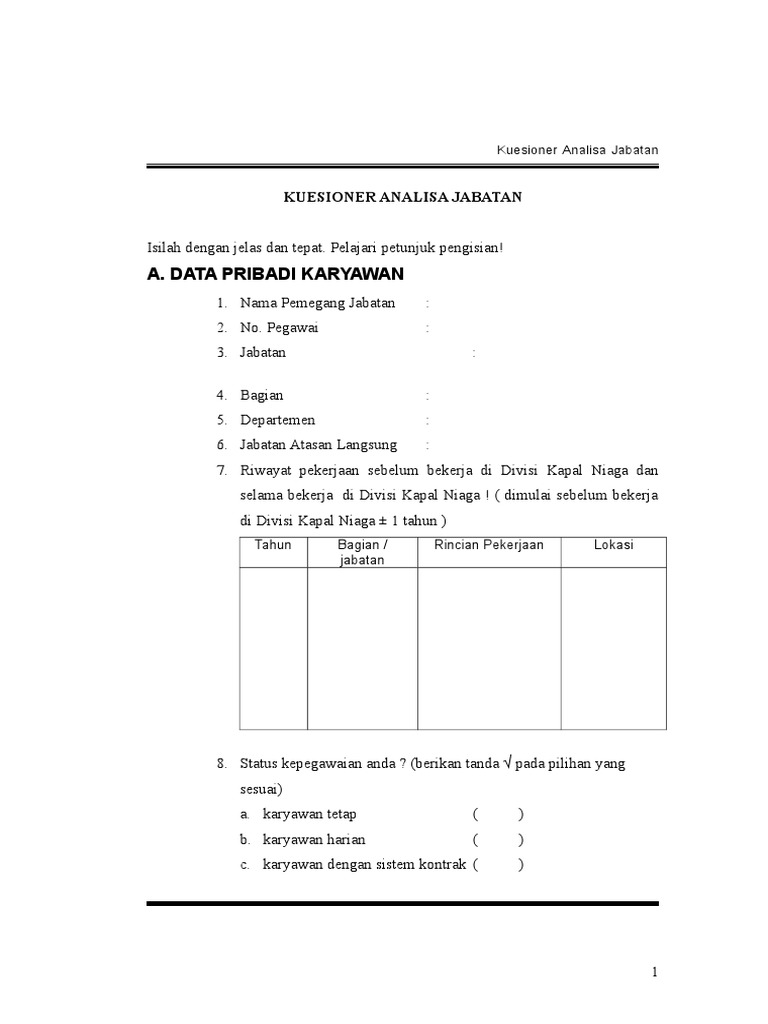Kuesioner Analisa Jabatan | PDF | Karier & Perkembangan