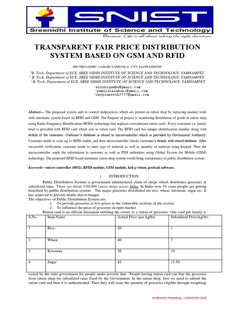Transparent Fair Price Distribution System Based On GSM and Rfid | PDF ...