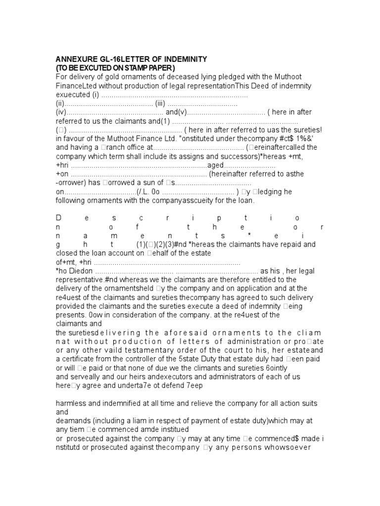 Annexure GL | PDF | Indemnity | Law Of Obligations